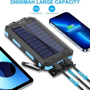 Solar Charger, 20000mAh Portable Solar Power Bank IPX5 Waterproof with Built-in Solar Panel Charger and LED Flashlight, Solar Phone Charger Battery Pack for All CellPhones.