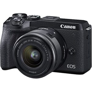 Canon EOS M6 Mark II Mirrorless Digital Camera with 15-45mm Lens and EVF-DC2 Viewfinder (Black) (3611C011), 64GB Tough Card, Case, Flex Tripod, Hand Strap, Cap Keeper, Memory Wallet + More (Renewed)