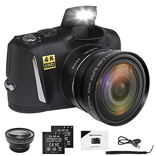 Digital Camera with Macro & Wide Angle Lens 48MP 4K Full HD Vlogging Camera for YouTube 3.0 Inch Screen Compact Camera for Beginners Teens Photography with Two Rechargeable Batteries