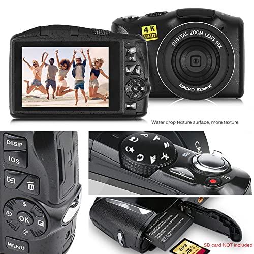 Digital Camera with Macro & Wide Angle Lens 48MP 4K Full HD Vlogging Camera for YouTube 3.0 Inch Screen Compact Camera for Beginners Teens Photography with Two Rechargeable Batteries