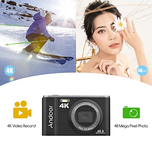 CalmGeek Portable Digital Camera 48MP 4K 2.8-inch IPS Screen 16X Zoom Self-Timer 128GB Extended Memory Face Detection -Shaking with 2pcs Batteries 32GB Memory Card Hand Strap Carry Pouch