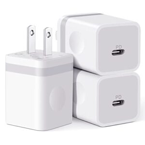 usb c wall charger block, 3-pack 20w pd usb-c brick cube box plug fast charging block for iphone 14 pro max/14 plus/13/12/11, ipad pro air mini, google pixel 7/6/5/4, airpods pro, samsung galaxy, more