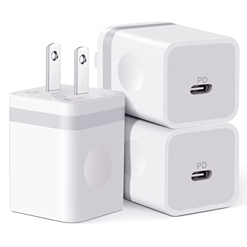 USB C Wall Charger Block, 3-Pack 20W PD USB-C Brick Cube Box Plug Fast Charging Block for iPhone 14 Pro Max/14 Plus/13/12/11, iPad Pro Air Mini, Google Pixel 7/6/5/4, AirPods Pro, Samsung Galaxy, More