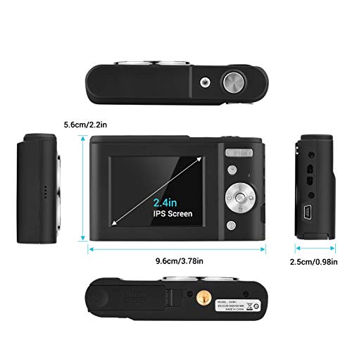 CalmGeek Portable Digital Camera 48MP 1080P 2.4-inch IPS Screen 16X Zoom Auto Focus Self-Timer 128GB Extended Memory Face Detection -Shaking with 2pcs Batteries Hand Strap Carry Pouch