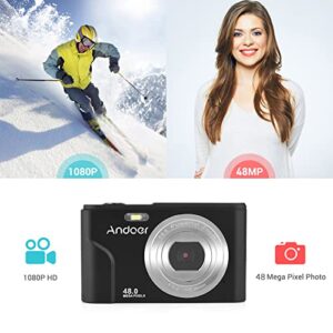 CalmGeek Portable Digital Camera 48MP 1080P 2.4-inch IPS Screen 16X Zoom Auto Focus Self-Timer 128GB Extended Memory Face Detection -Shaking with 2pcs Batteries Hand Strap Carry Pouch