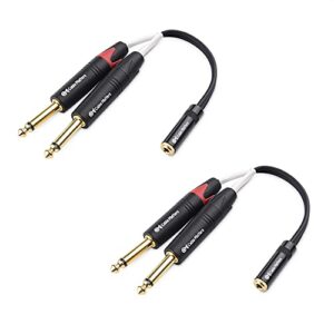 cable matters 2-pack dual 1/4 to 3.5mm female stereo audio splitter cable (3.5mm to dual 1/4 adapter) in black – 6 inches / 0.15 meters