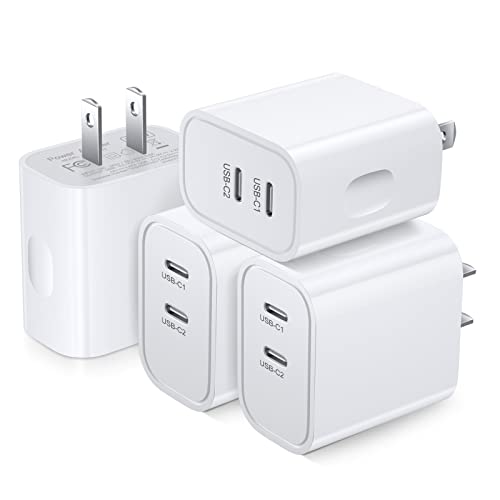 USB C Wall Charger Block 20W, 4-Pack Dual Port PD Power Delivery Fast Type C Charging Block Plug Adapter Compatible for iPhone 11/12/13/14/Pro Max, XS/XR/X,iPad Pro, AirPods Pro,Samsung Galaxy (White)