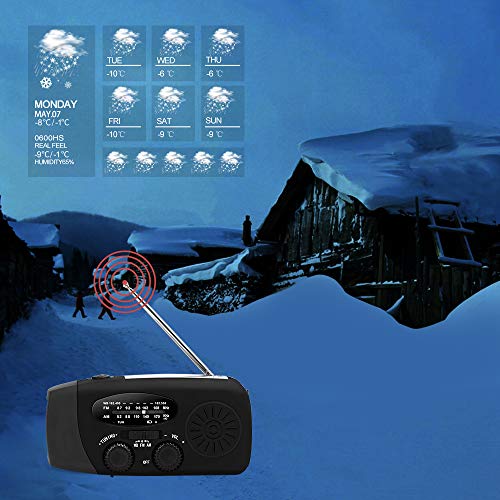 Upgraded Emergency Solar Weather Radio Hurricane Supplies Earthquake Kit Hand Crank Self Powered AM/FM/WB NOAA Wind up Survival Radios LED Flashlight 1000mAh Power Bank for iPhone Smart Phone