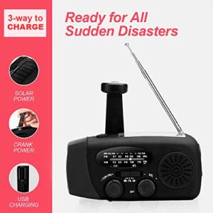 Upgraded Emergency Solar Weather Radio Hurricane Supplies Earthquake Kit Hand Crank Self Powered AM/FM/WB NOAA Wind up Survival Radios LED Flashlight 1000mAh Power Bank for iPhone Smart Phone