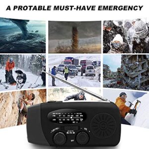 Upgraded Emergency Solar Weather Radio Hurricane Supplies Earthquake Kit Hand Crank Self Powered AM/FM/WB NOAA Wind up Survival Radios LED Flashlight 1000mAh Power Bank for iPhone Smart Phone