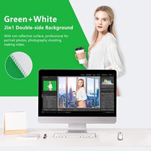 MSKIRA White Green Screen Backdrop with Stand 6.5x6.5ft Portable T-Shape Photo Backdrop Stand with 2-in-1 6x10ft Reversible White & Green Background Screen, 4 Spring Clamps, Sandbag, Carry Bag