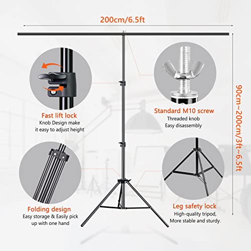 MSKIRA White Green Screen Backdrop with Stand 6.5x6.5ft Portable T-Shape Photo Backdrop Stand with 2-in-1 6x10ft Reversible White & Green Background Screen, 4 Spring Clamps, Sandbag, Carry Bag