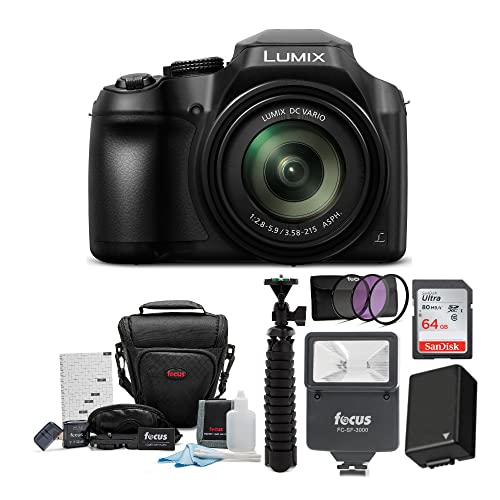 Panasonic LUMIX FZ80 4K Long Zoom (18.1MP, 60X Zoom) Bundle with Ultra SDXC 64GB Flash Memory Card, Spider Tripod, Replacement Battery, Filter Kit, Slave Flash and Accessory Kit (7-Items)