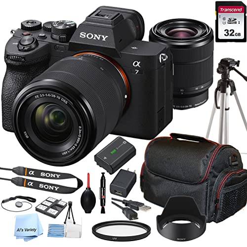 Sony a7 IV Mirrorless Digital Camera with 28-70mm Lens, 32GB Card, Tripod, Case, and More (21pc Bundle) (Renewed)