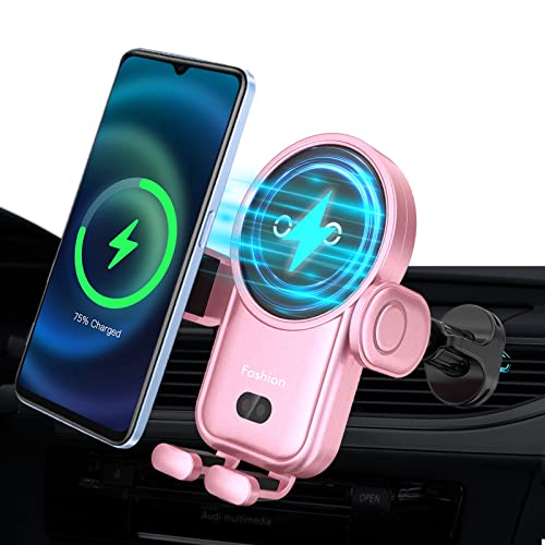 Wireless Car Charger, 15W Auto-Clamping Car Charger Mount, Air Vent Car Charging Holder for iPhone 14/14 Pro/13/13 Pro /12/12 Pro/ 11/11 Pro/Xr/Xs/X/8, Samsung S22/ S21/S20 (Pink)