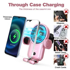 Wireless Car Charger, 15W Auto-Clamping Car Charger Mount, Air Vent Car Charging Holder for iPhone 14/14 Pro/13/13 Pro /12/12 Pro/ 11/11 Pro/Xr/Xs/X/8, Samsung S22/ S21/S20 (Pink)