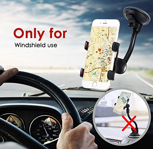 ivoler Car Phone Mount Windshield, Long Arm Clamp Universal Windshield with Double Clip Strong Suction Cup Cell Phone Holder Compatible with iPhone 13 12 11 Pro XS Max 7 8 6 Plus for Galaxy S22 Ultra