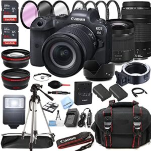 canon eos r6 mirrorless digital camera with rf 24-105mm f/4-7.1 stm lens + 75-300mm f/4-5.6 iii lens + 128gb memory + case + tripod + filters (41pc bundle) (renewed)