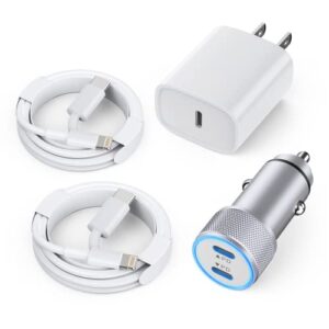 iphone car charger, dual usb c fast car charger[apple mfi certified]40w type c apple car charger + 2pack 3.3ft lightning cable + 20w pd iphone charger fast charging for iphone 14/13/12/11 pro max/ipad