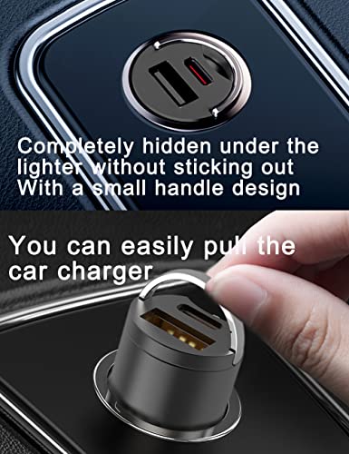 Car Charger USB C Fast Charge, Mini Zinc Alloy 30W PD&QC Dual Port Car Charger [with 2.6ft USB C 100W Cable] i Phone13 12 11 Pro Max X XR XS/Galaxy S21/20 Pixel i Pad Pro &Dash Cam, Black (FL-C30AC)