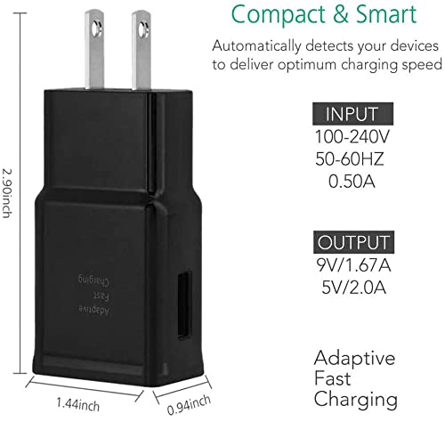 Samsung Adaptive Fast Charging Wall Charger Adapter Compatible with Samsung Galaxy S6 S7 S8 S9 S10 / Edge/Plus/Active, Note 5,Note 8, Note 9 and More (2 Pack) ChiChiFit Quick Charge (Black)