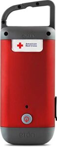 eton american red cross crank-powered clipray clip-on flashlight & smartphone charger, red