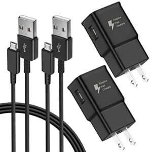 adaptive fast charger kit compatible with samsung galaxy s7/s7 edge s6 /s6 edge/ note5/4 s4/s3 s2 j7 j7v j5 j3 j3v j2/g3 g4 k20/ moto e4 e5, usb wall charger and 5ft micro usb cable (2 pack, black)