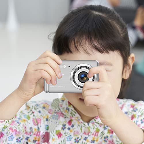 Digital Camera, Rechargeable 30MP Point and Shoot Camera with 32GB SD Card 18X Digital Zoom, Compact Camera for Kids Teens Aldults Elders (Silver)