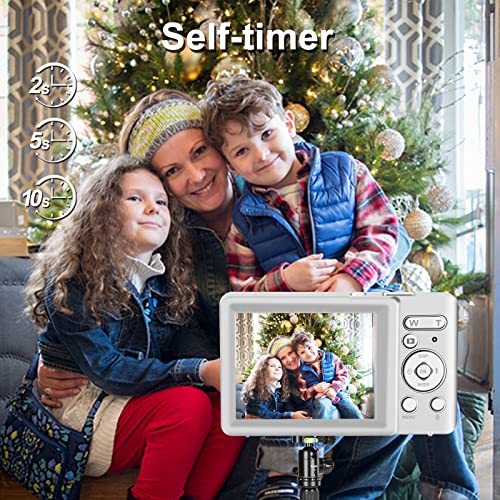 Digital Camera, Rechargeable 30MP Point and Shoot Camera with 32GB SD Card 18X Digital Zoom, Compact Camera for Kids Teens Aldults Elders (Silver)