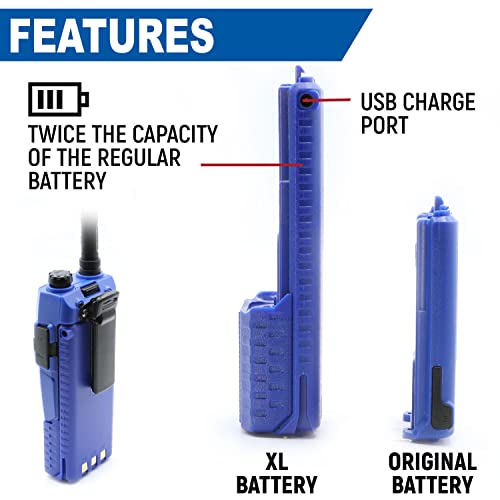 Powerful Blue High Capacity Extended 3800mAh Li-ion Battery for BaoFeng BTECH and Rugged Handheld Radios - BAT-RH5R-XL