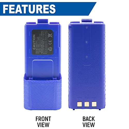 Powerful Blue High Capacity Extended 3800mAh Li-ion Battery for BaoFeng BTECH and Rugged Handheld Radios - BAT-RH5R-XL