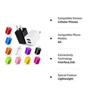 12 Pieces Dual Port USB Wall Charger USB Charger Adapter Quick Charger Cube 2.1A USB Charger Wall Plug Charging Block Replacement for Most Smartphones and Tablets (Multiple Colors)