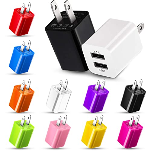 12 Pieces Dual Port USB Wall Charger USB Charger Adapter Quick Charger Cube 2.1A USB Charger Wall Plug Charging Block Replacement for Most Smartphones and Tablets (Multiple Colors)