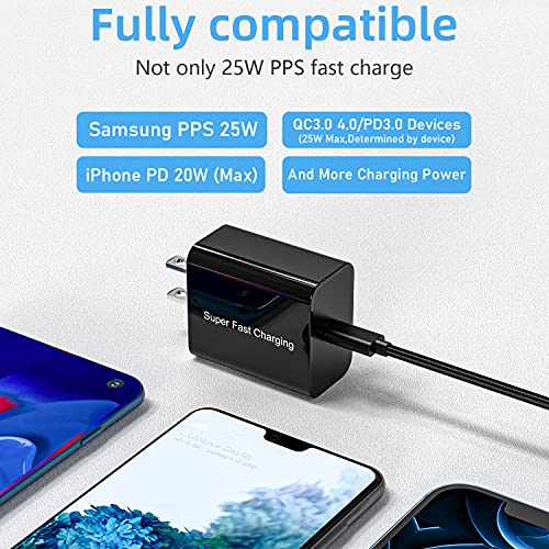 25W USB C Charger and Cable for Samsung Galaxy S23/S23 Plus/S21/S21 Plus/S22 Ultra/S20 FE Note 10 20 A53 A52 5G,A51 Z Flip 3 4/Z Fold 3,Pixel 6 Pro 4A 5 XL,Super Fast Charging Block Wall Power Adapter