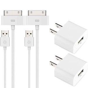 ESK (TM) Certified 6 Feet 30 Pin USB Charging Cable with 5W USB Power Adapter for for iPhone 4/4s, iPhone 3G/3GS, iPad 1/2/3, iPod touch 1/2/3/4 (2 Pack)