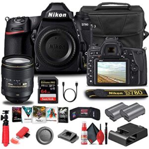 nikon d780 dslr camera (body only) (1618) + nikon 24-120mm lens + 64gb memory card + case + corel photo software + en-el 15 battery + hdmi cable + more (international model) (renewed)