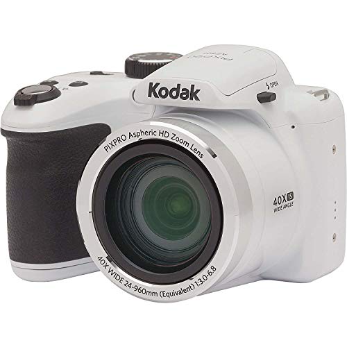 Kodak PIXPRO AZ401 40x Astro Zoom Digital Camera (White) Bundle with Holster Case, Rechargeable Batteries, Memory Card, and Digital Reader USB (5 Items)