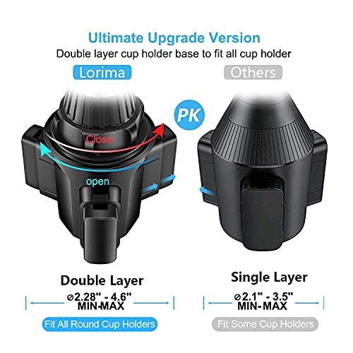 Lorima Cup Phone Holder for Car, [Easy to Install & Height Adjustable], Cup Holder Phone Mount for iPhone Samsung and All 4-6.7in Cell Phones,Cup Holder Phone Holder for Cars/SUVs/Trucks