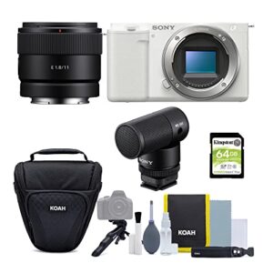 sony alpha zv-e10 aps-c interchangeable lens mirrorless vlog camera (white) with sony e 11mm f1.8 aps-c ultra wide angle prime lens and bundle content creator kit (5 items)