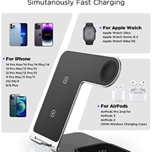 Venere Wireless Charging Station for Apple Devices, Aluminum Alloy 3 in 1 Phone and Watch Charging Station 15W Fast for iPhone14/13/12/11/X/SE/8/Apple Watch/AirPods Pro with 5ft Cable & 20W Adapter