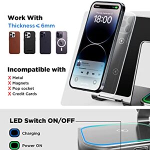 Venere Wireless Charging Station for Apple Devices, Aluminum Alloy 3 in 1 Phone and Watch Charging Station 15W Fast for iPhone14/13/12/11/X/SE/8/Apple Watch/AirPods Pro with 5ft Cable & 20W Adapter