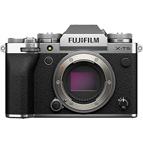 Fujifilm X-T5 Mirrorless Digital Camera (Body Only) (Silver, 16782337) Bundle with Corel Photo Editing Software + Large Camera Bag + Lens Cap Keeper + Deluxe Camera Cleaning Kit + More