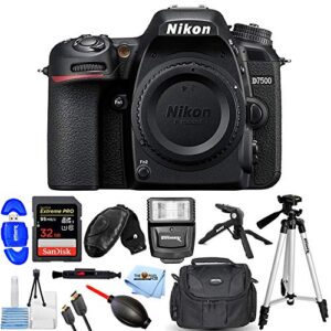 nikon d7500 dx-format digital slr body – pro bundle includes: extreme pro 32gb sd, flash, tripod, gadget bag, hdmi cable and more