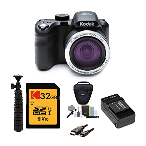 KODAK PIXPRO AZ421 Astro Zoom 16 MP Digital Camera (Black) Bundle w/32 GB SD Card, Replacement Battery & Charger, and Photography Accessories (7 Items) - 42x Optical Zoom Lens and 3-inch LCD Screen