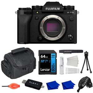 fujifilm x-t5 mirrorless digital camera (black) body bundle with 64gb memory card, gadget bag, card reader & more (8 items) | usa authorized with fujifilm warranty | fuji xt5