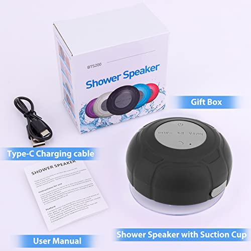 Annlend Waterproof Bluetooth Shower Speaker Portable Wireless Water-Resistant Speaker Suction Cup,Built-in Mic Gifts for Kids Speakerphone for iPhone Phone Tablet Bathroom Kitchen - Black