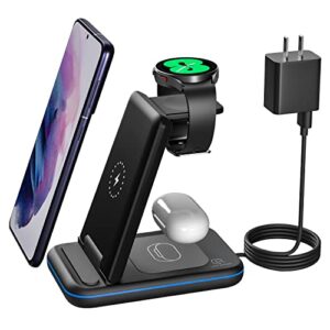 wireless charging station for samsung galaxy phone/watch/buds, 3 in 1 foldable charging stand for samsung s23 ultra/s22/s21/s20/note20/10/galaxy watch5/4/3/classic/active buds+/live with 18w adapter