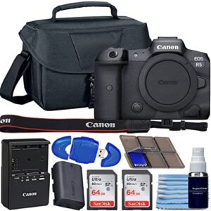 camera eos r5 mirrorless dslr camera body | 45 megapixels full-frame cmos sensor | 8k30 raw and 4k120 10-bit internal video with 64gb memory, usb card reader, carrying case + more (15pc bundle)