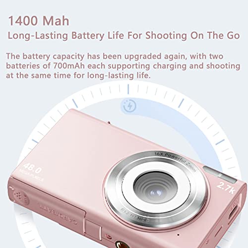 Digital Cameras for Kids Digital Camera for Photography, 48MP Camera Rechargeable Point and Shoot Cameras,Pixels HD Camera 16x Zoom Camera Built-in Microphone, for Beginner Photography (Color : C)