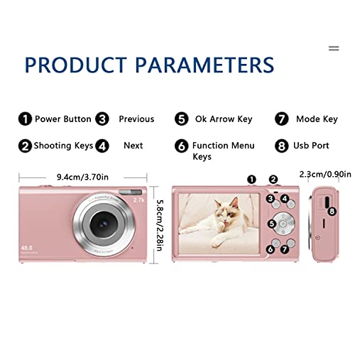 Digital Cameras for Kids Digital Camera for Photography, 48MP Camera Rechargeable Point and Shoot Cameras,Pixels HD Camera 16x Zoom Camera Built-in Microphone, for Beginner Photography (Color : C)